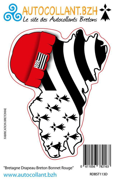 Autocollant Breton Carte Bretagne Bonnet Rouge – Autocollant BZH