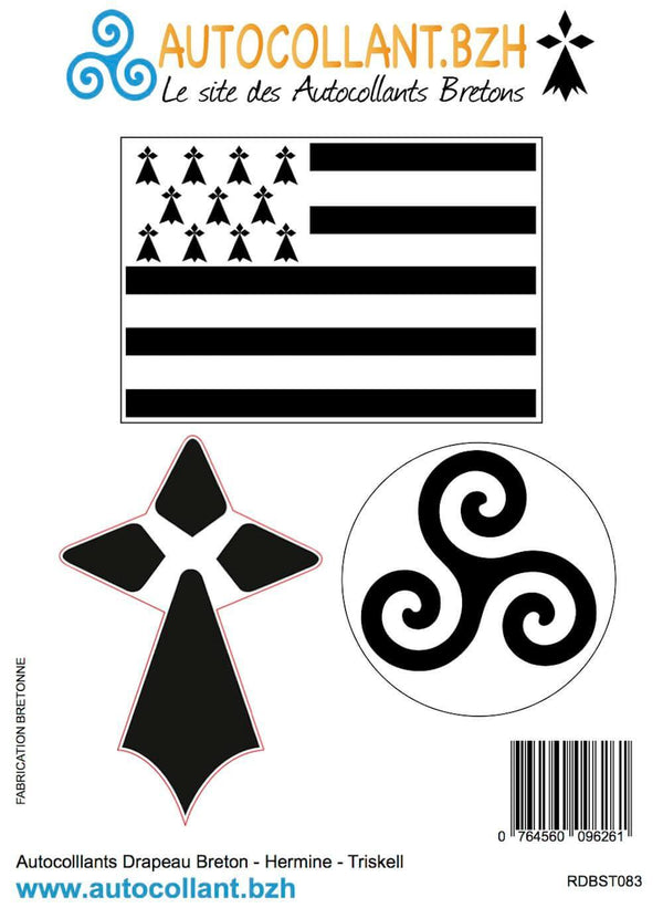 trio autocollants drapeau breton hermine et triskell – Rêves de Bretagne